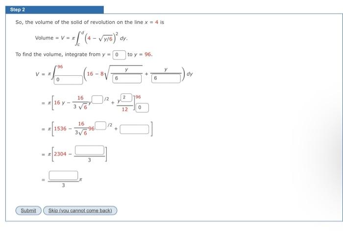 Solved So, the volume of the solid of revolution on the line | Chegg.com
