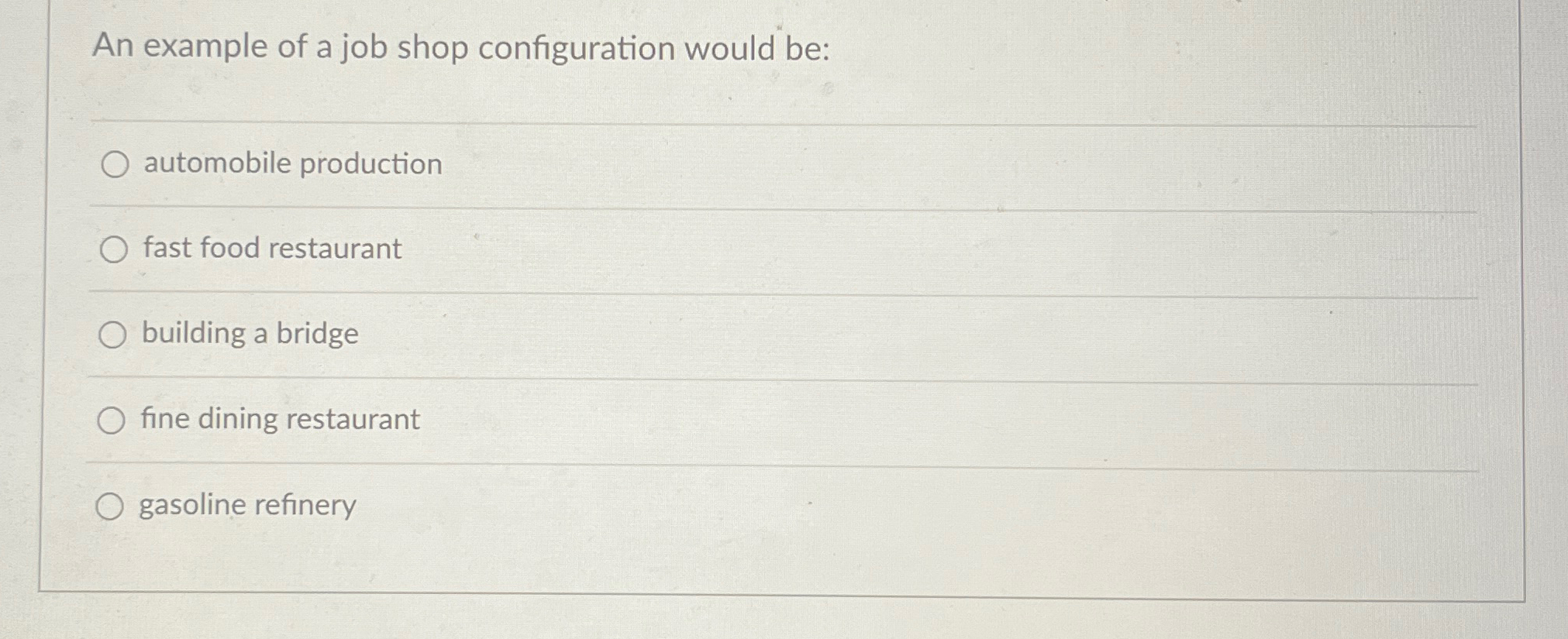 Solved An example of a job shop configuration would | Chegg.com