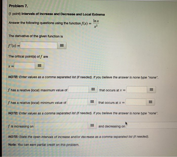 Solved Problem 7. (1 point) Intervals of Increase and | Chegg.com