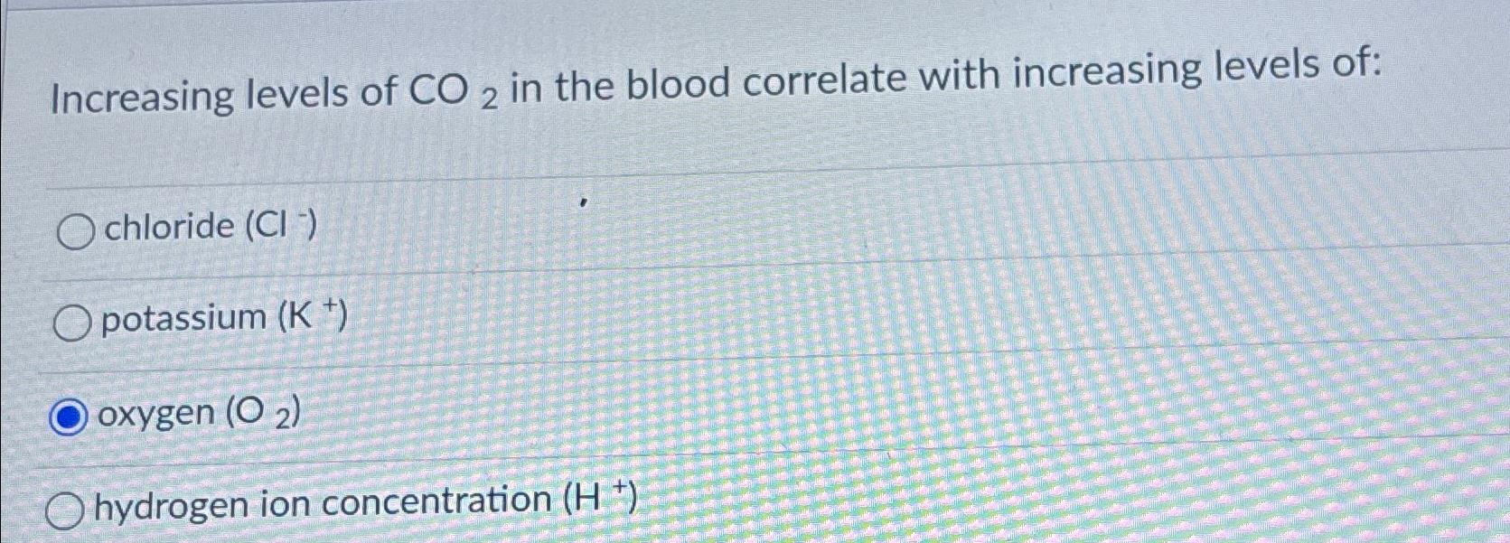 Solved Increasing levels of CO2 ﻿in the blood correlate with | Chegg.com