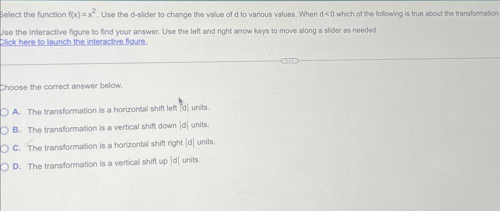 Solved Select the function f(x)=x2. ﻿Use the d-slider to | Chegg.com