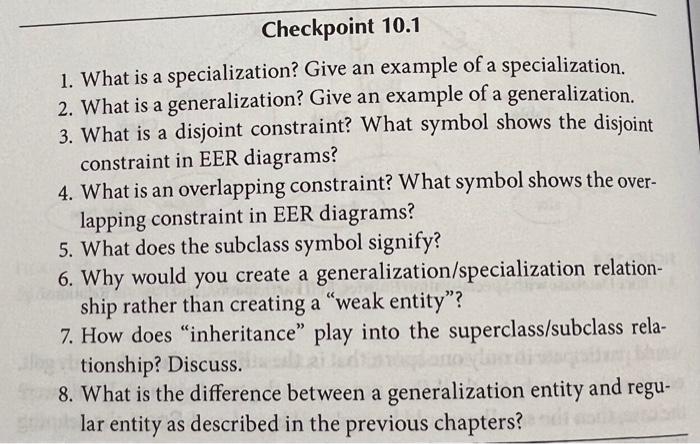 Solved 1. What is a specialization? Give an example of a | Chegg.com