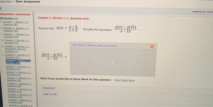 Solved signment > Open Assignment MESSAGE MY INST Chapter 1, | Chegg.com