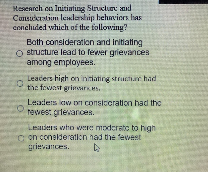 Solved Research on Initiating Structure and Consideration | Chegg.com