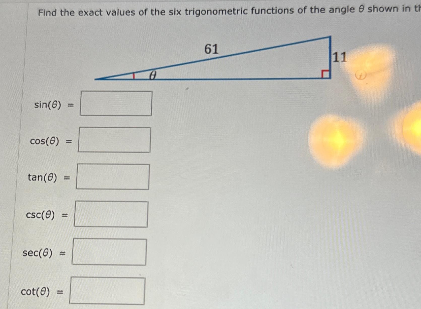 Solved Find the exact values of the six trigonometric | Chegg.com
