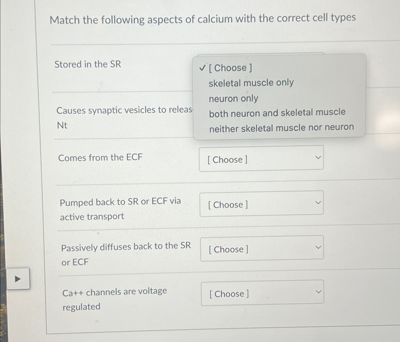 Solved Match the following aspects of calcium with the | Chegg.com