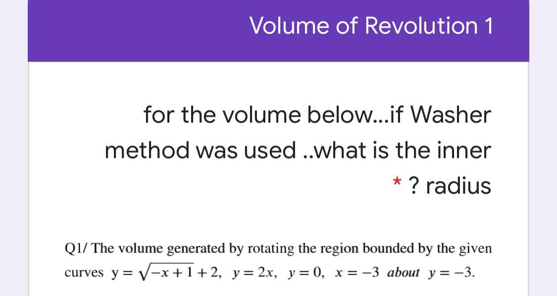 Solved Volume of Revolution 1 for the volume below...if | Chegg.com