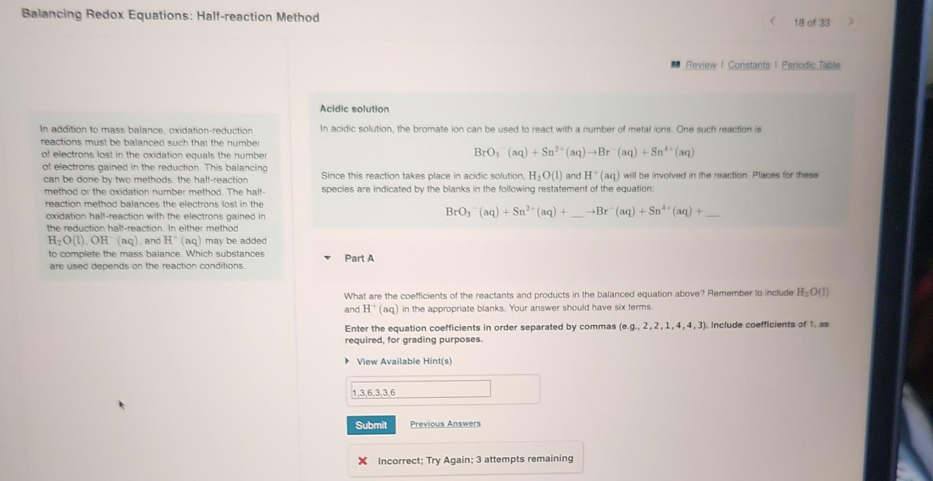 Solved Balancing Redox Equations: Half-reaction Method 18 at | Chegg.com