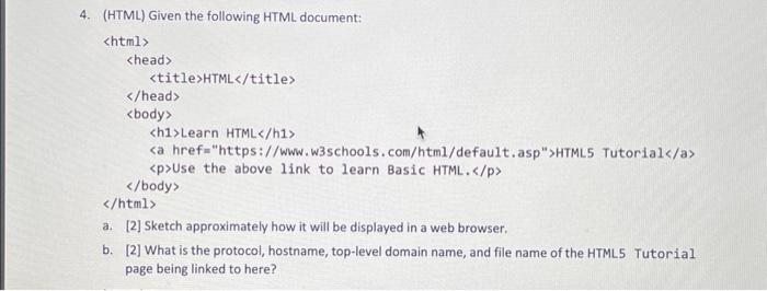Solved 4. (HTML) Given the following HTML document: html | Chegg.com