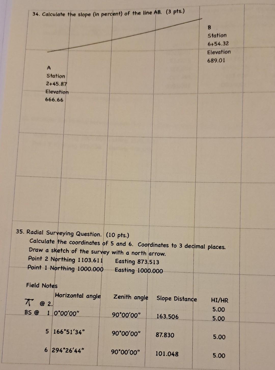 Solved 34. Calculate the slope (in percent) of the line AB. | Chegg.com