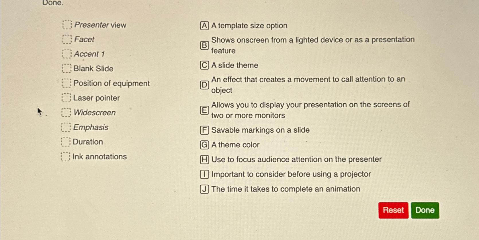 Solved Done.Presenter viewFacetAccent 1Blank SlidePosition | Chegg.com