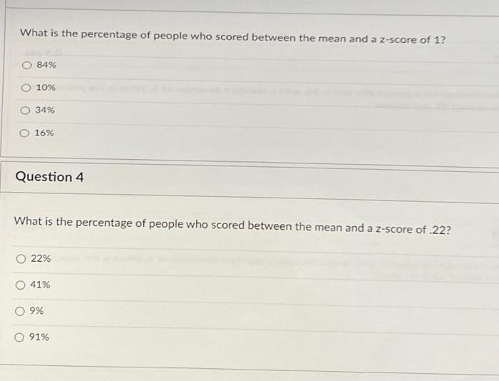 Solved What is the percentage of people who scored between | Chegg.com