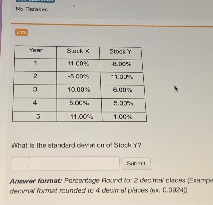 Solved What is the standard deviation of Stock Y ? Answer | Chegg.com Solved What is the standard deviation of Stock Y ? Answer | Chegg.com