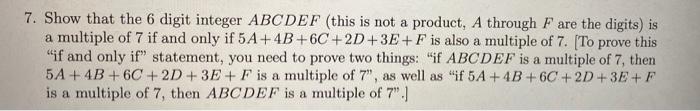 Solved 7. Show that the 6 digit integer ABCDEF (this is not | Chegg.com
