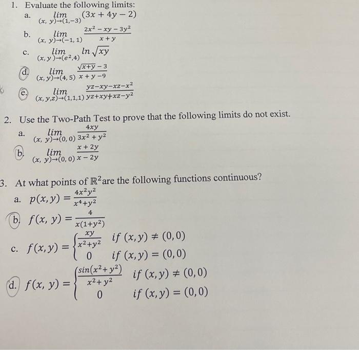 Solved 1. Evaluate the following limits: a. | Chegg.com