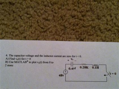 Solved a) find vc(t) for t>0b)Use Matlab to plot vc(t) from | Chegg.com