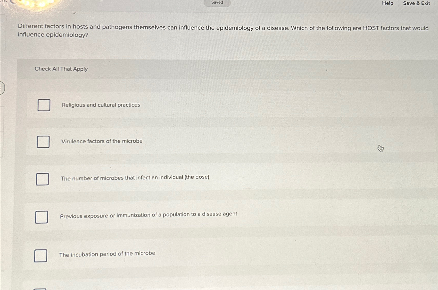 Solved SavedHelpSave & ExitDifferent factors in hosts and | Chegg.com