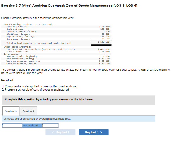 Solved Exerclse 3.7 (Algo) ﻿Applylng Overhead; Cost of Goods | Chegg.com