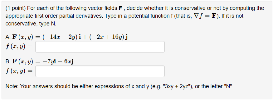 Solved (1 ﻿point) ﻿For each of the following vector fields | Chegg.com