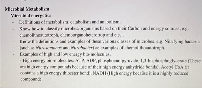 Solved Microbial Metabolism Microbial energetics - | Chegg.com