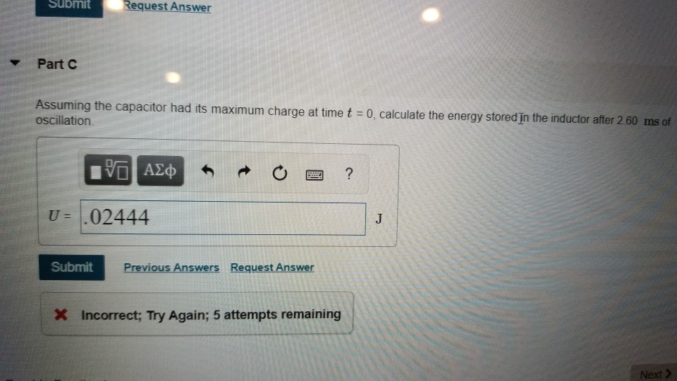 Solved An L C Circuit Containing An 84 0 Mh Inductor And A