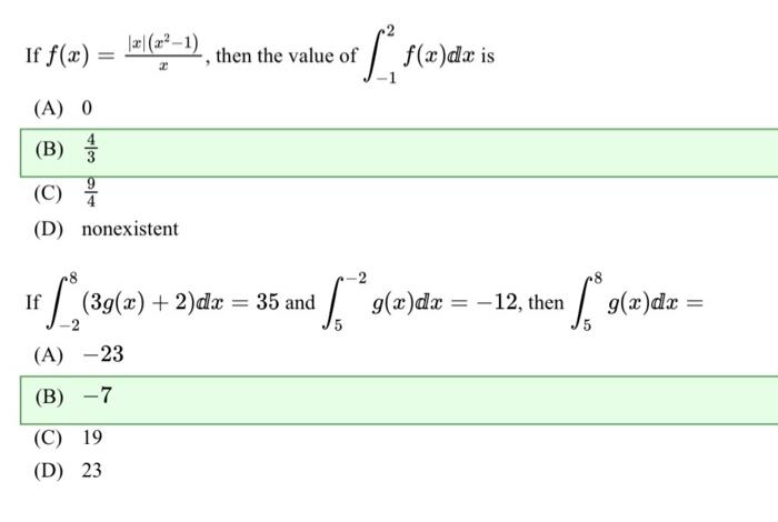 Solved If f(x)=x∣x∣(x2−1), then the value of ∫−12f(x)dx is | Chegg.com