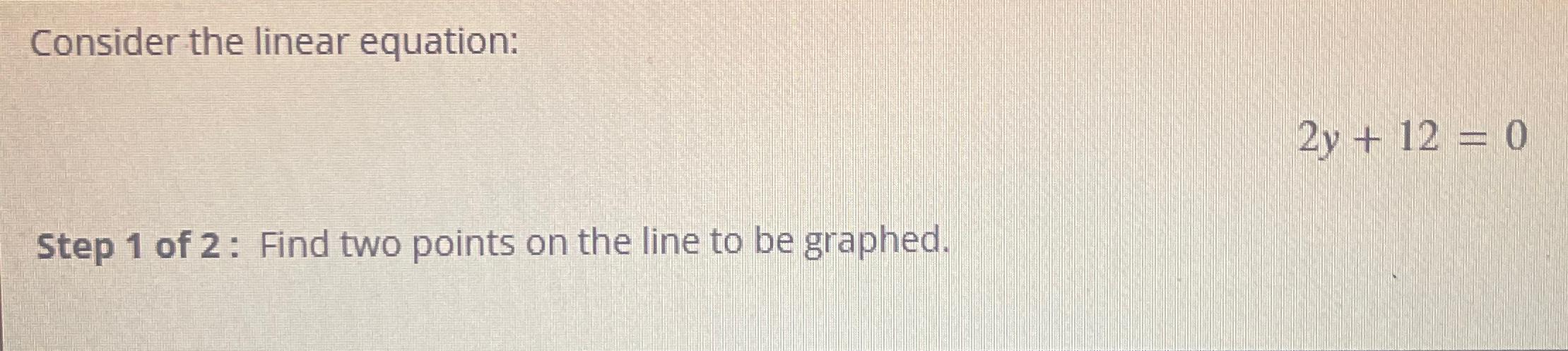 Consider the linear equation:2y+12=0Step 1 ﻿of 2 ﻿: | Chegg.com