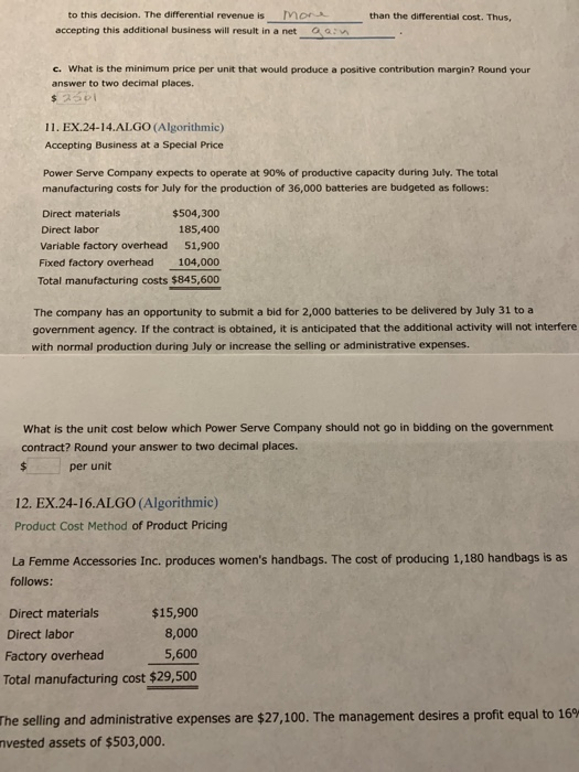 Solved to this decision. The differential revenue is m ore | Chegg.com
