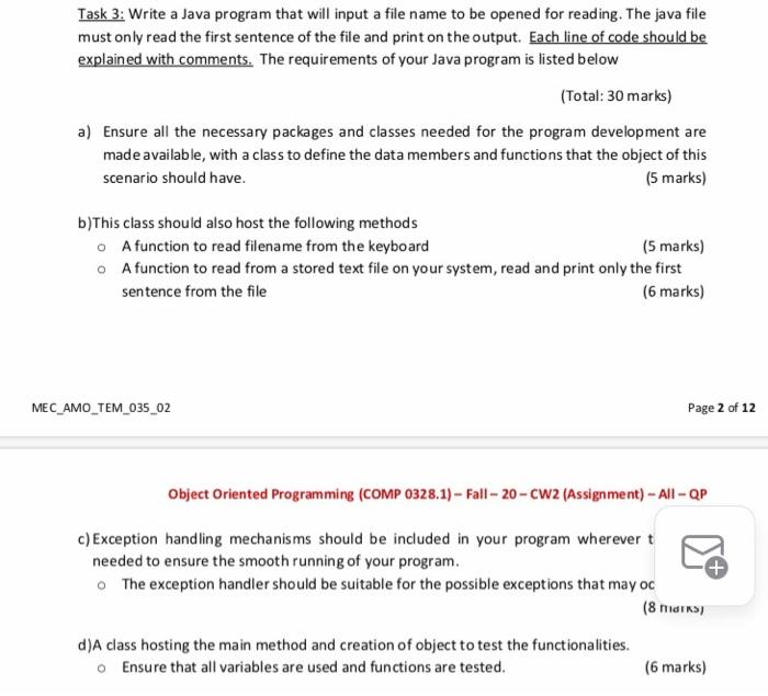 Solved Task 3 Write A Java Program That Will Input A File