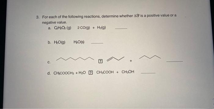 Solved 3. For each of the following reactions, determine | Chegg.com