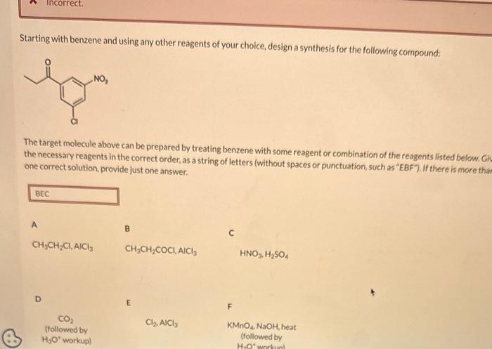 Solved Starting with benzene and using any other reagents of | Chegg.com