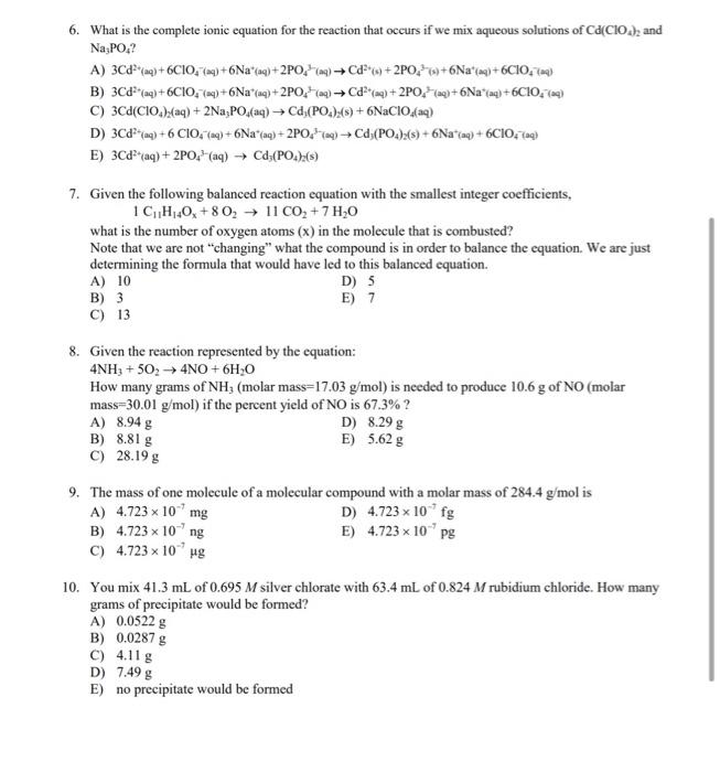 Solved 6. What is the complete ionic equation for the | Chegg.com
