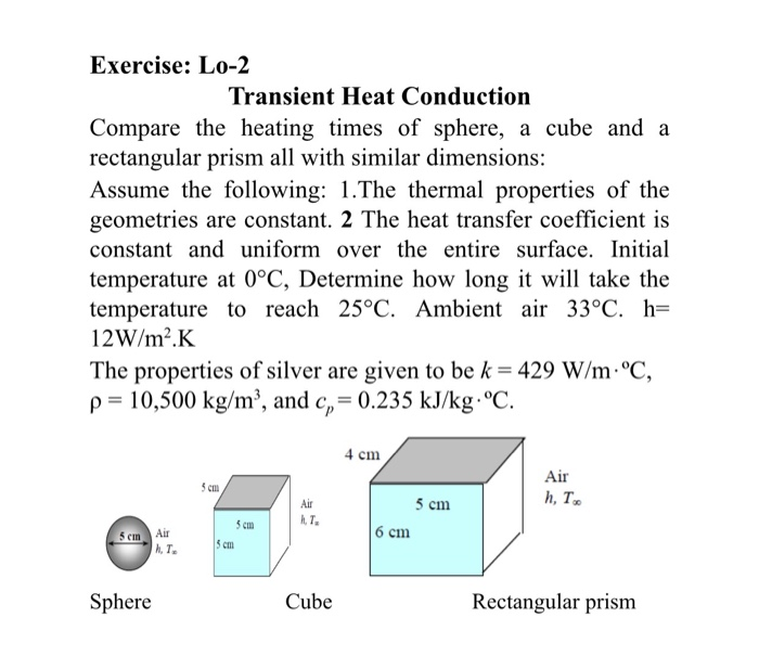 Solved Exercise: Lo-2 Transient Heat Conduction Compare the | Chegg.com