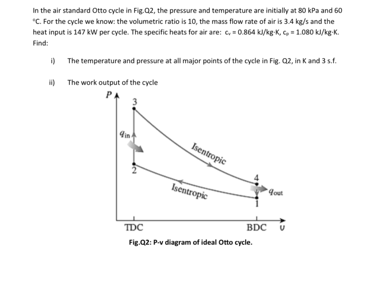 Solved In the air standard Otto cycle in Fig.Q2, ﻿the | Chegg.com