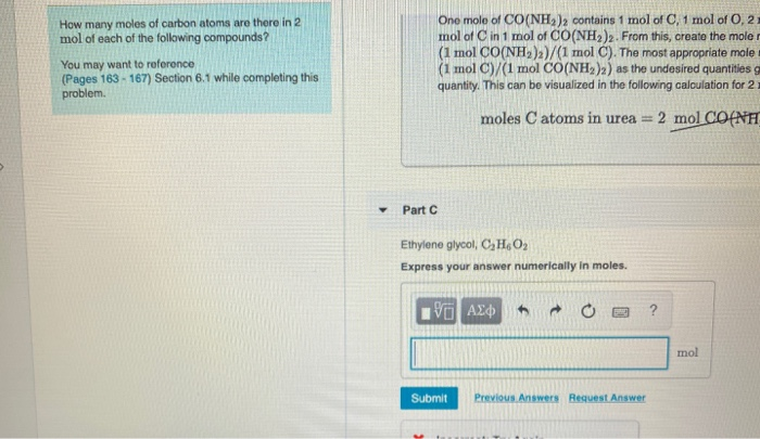 Solved How many moles of carbon atoms are there in 2 mol of | Chegg.com