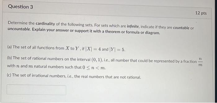 Solved Determine the cardinality of the following sets. For | Chegg.com