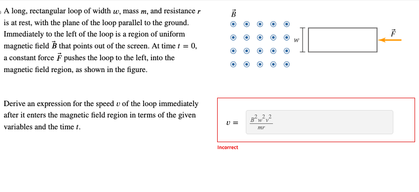 Solved A long, rectangular loop of width w, ﻿mass m, ﻿and | Chegg.com