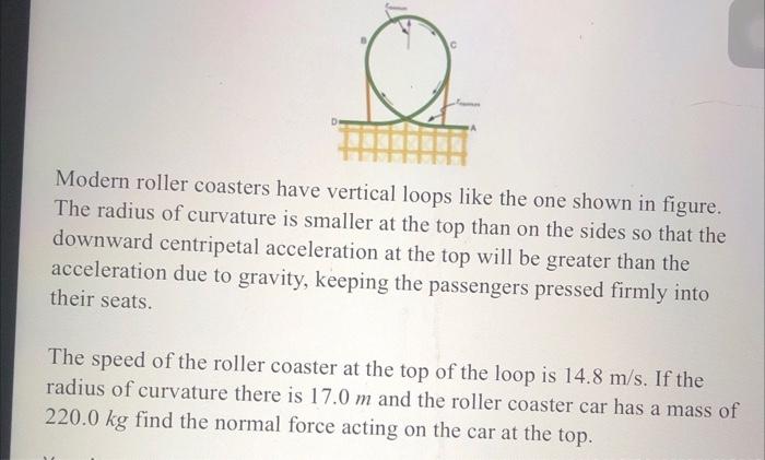 Solved Modern roller coasters have vertical loops like the | Chegg.com