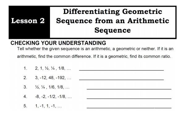 Solved Lesson 2 Differentiating Geometric Sequence from an | Chegg.com