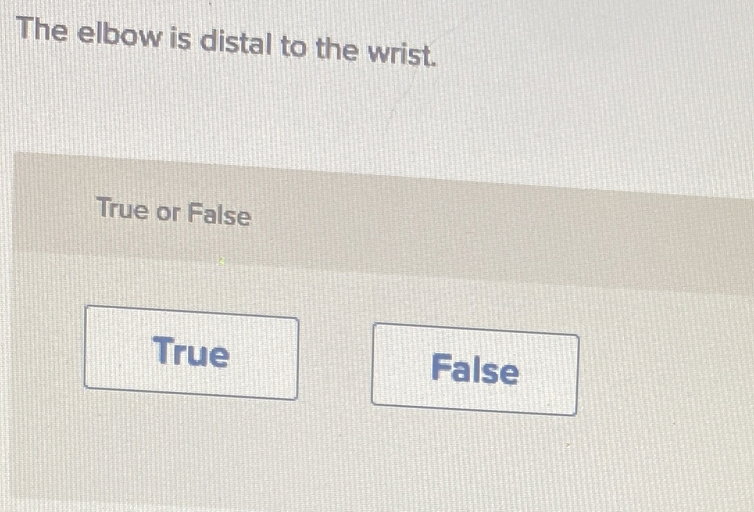 Solved The elbow is distal to the wrist.True or False | Chegg.com