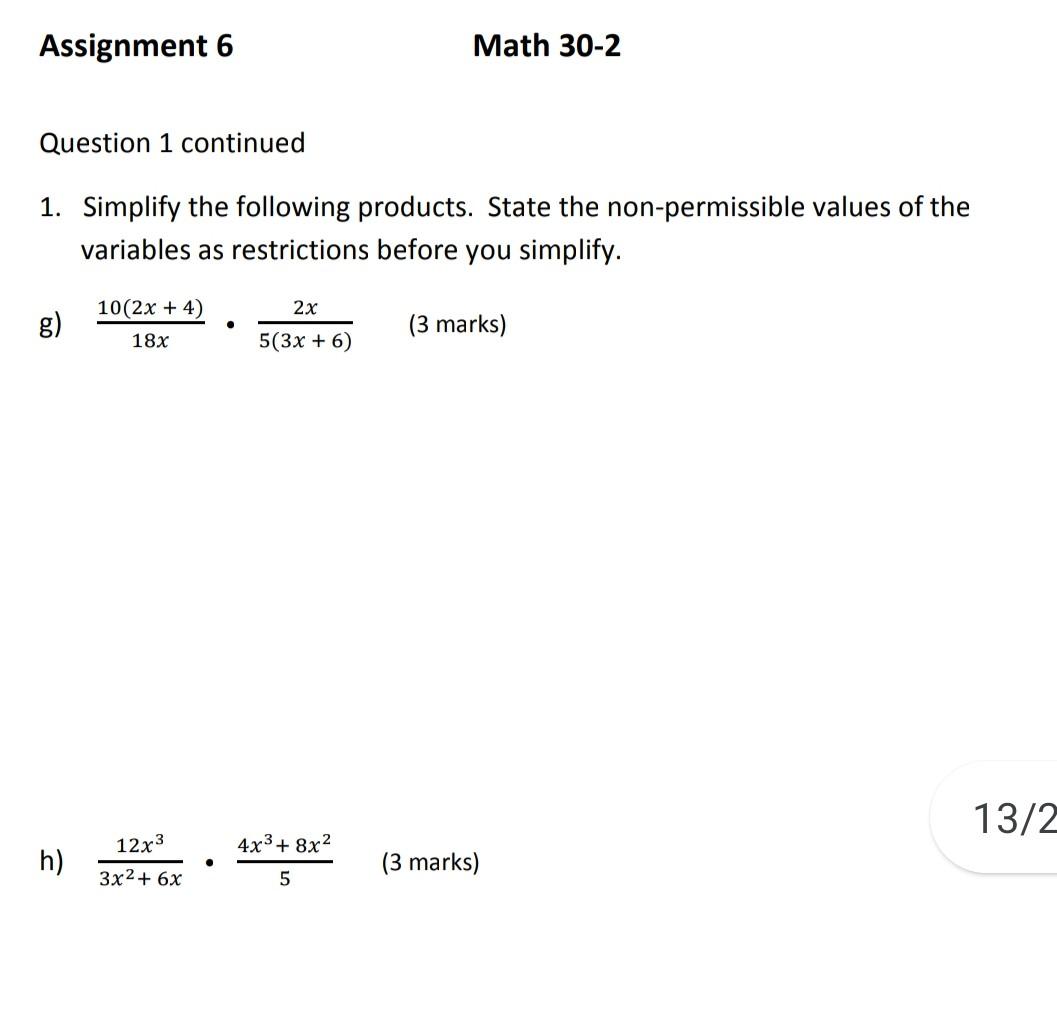 Solved Assignment 6 Math 30-2 Question 1 continued 1. | Chegg.com