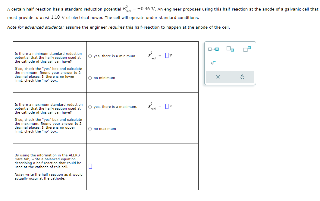 Solved A certain half-reaction has a standard reduction | Chegg.com