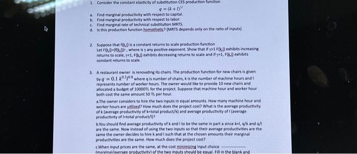 Solved 1. Consider the constant elasticity of substitution | Chegg.com
