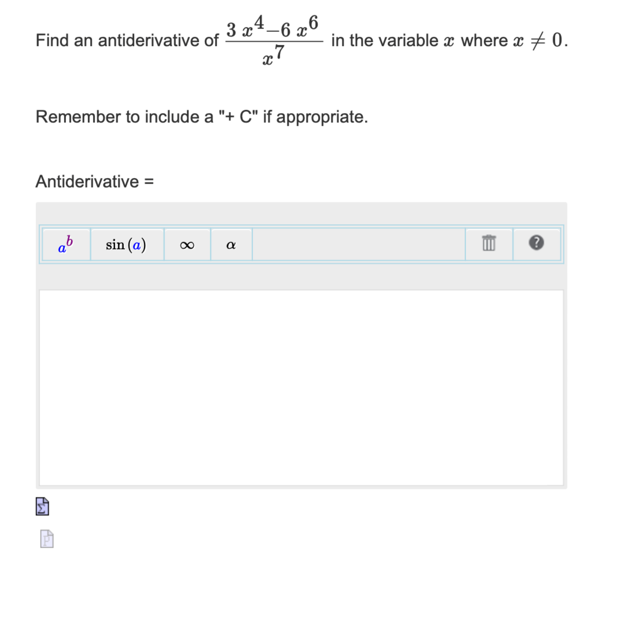 Solved Find an antiderivative of 3x4-6x6x7 ﻿in the variable | Chegg.com