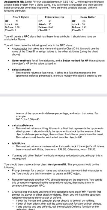 Solved Assignment 7B: Battle! For our last assignment in CSE | Chegg.com