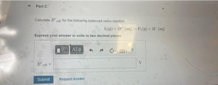Solved Calculate E∘ cell for the following balanced redox | Chegg.com