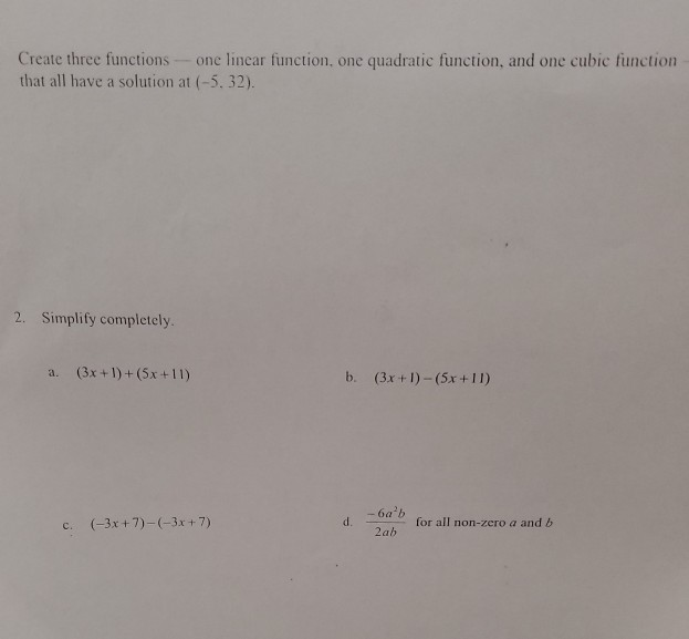 Solved Create Three Functions One Linear Function One