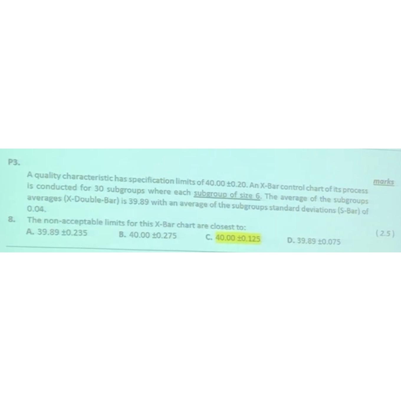 Solved P3.A quality characteristic has specification limits | Chegg.com