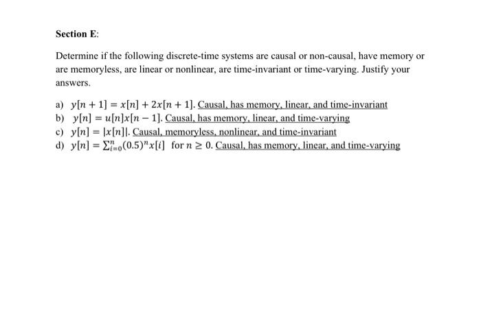 Solved Determine if the following discrete-time systems are | Chegg.com