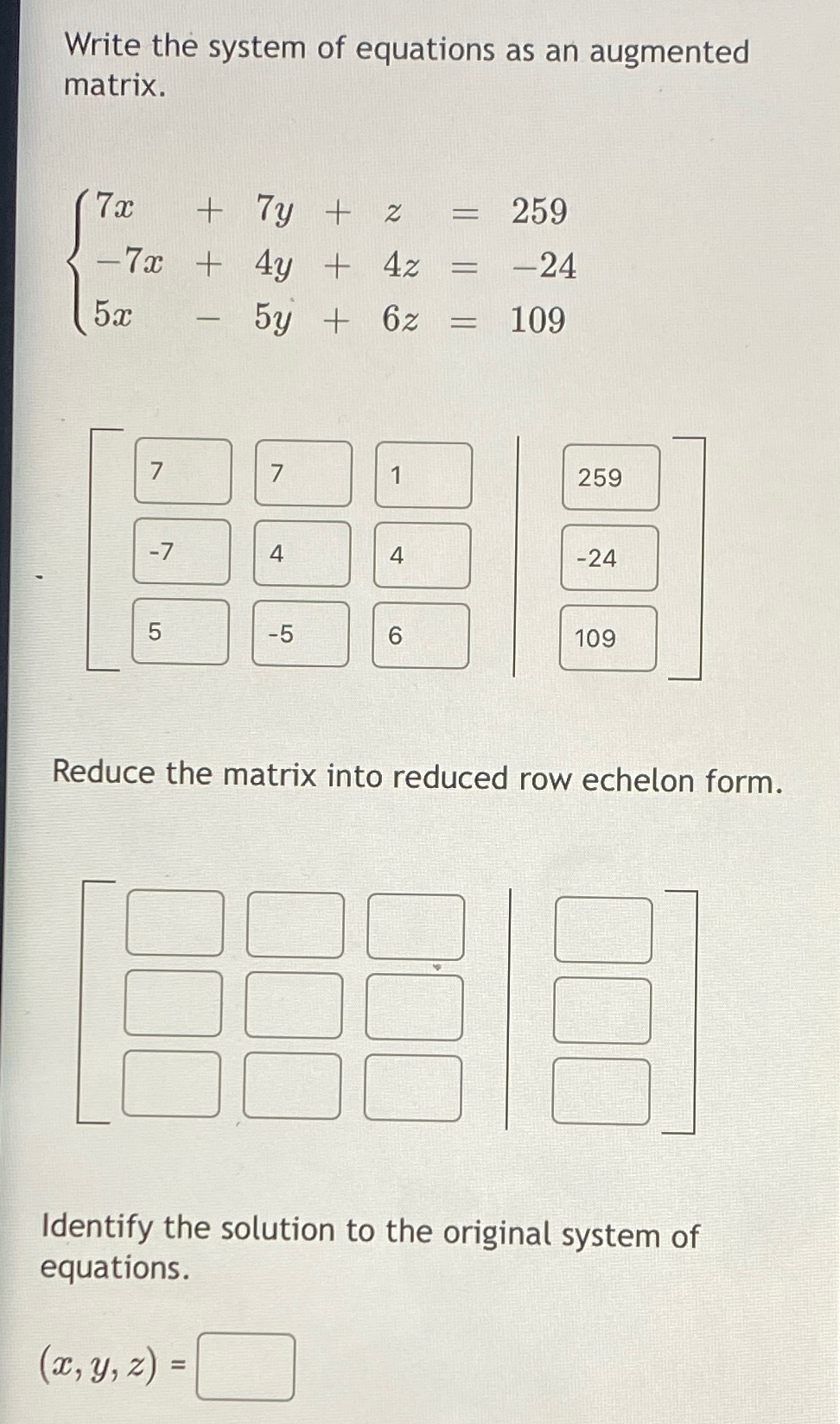 Solved Write the system of equations as an augmented | Chegg.com